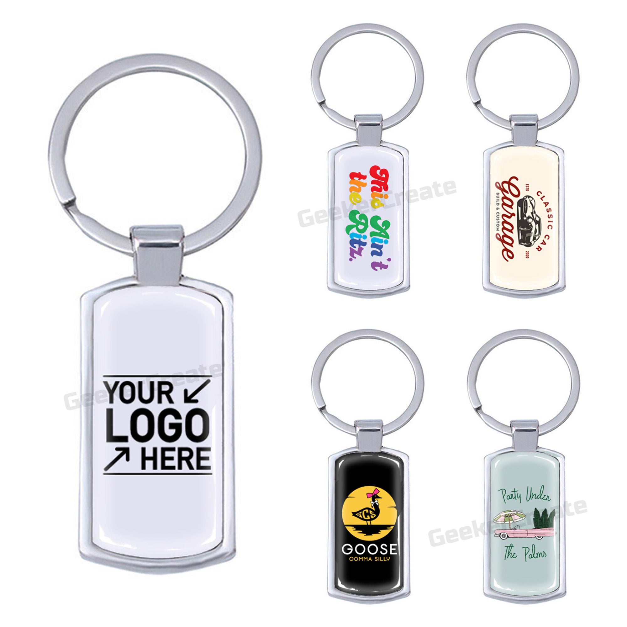 Custom Epoxy Dome Rounded Rectangle Metal Keychain Resin Stainless Ste ...