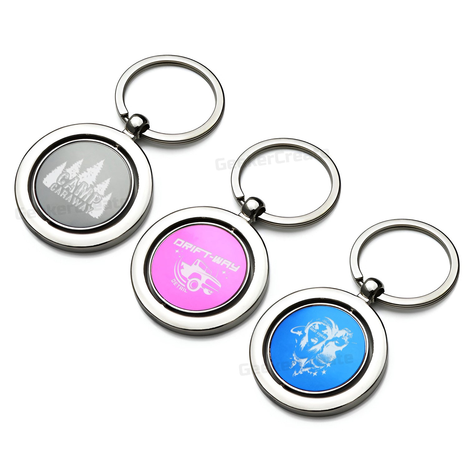 Custom Spinning Round Metal Keychain Laser Engraved Circle Keyring ...