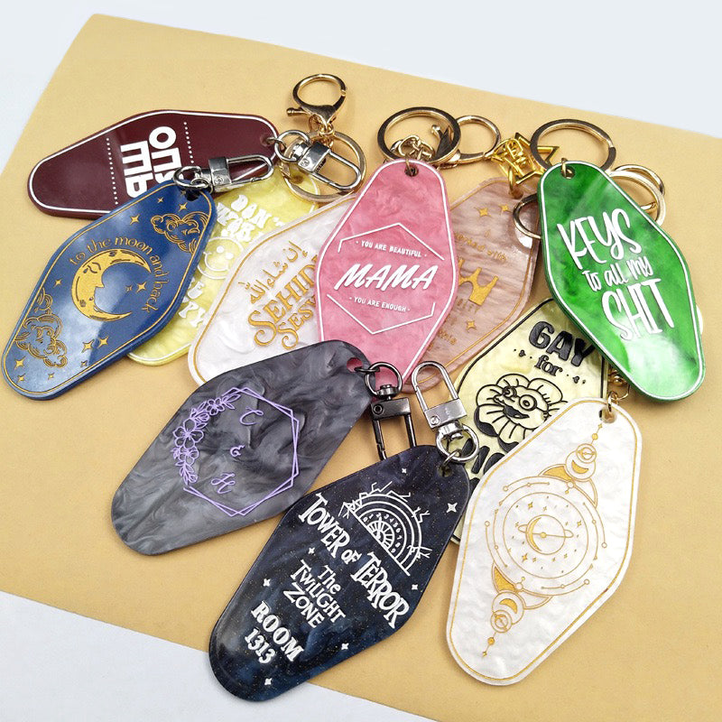 Custom Vintage Acrylic Keychains Glitter Motel Keytag with Your Logo ...