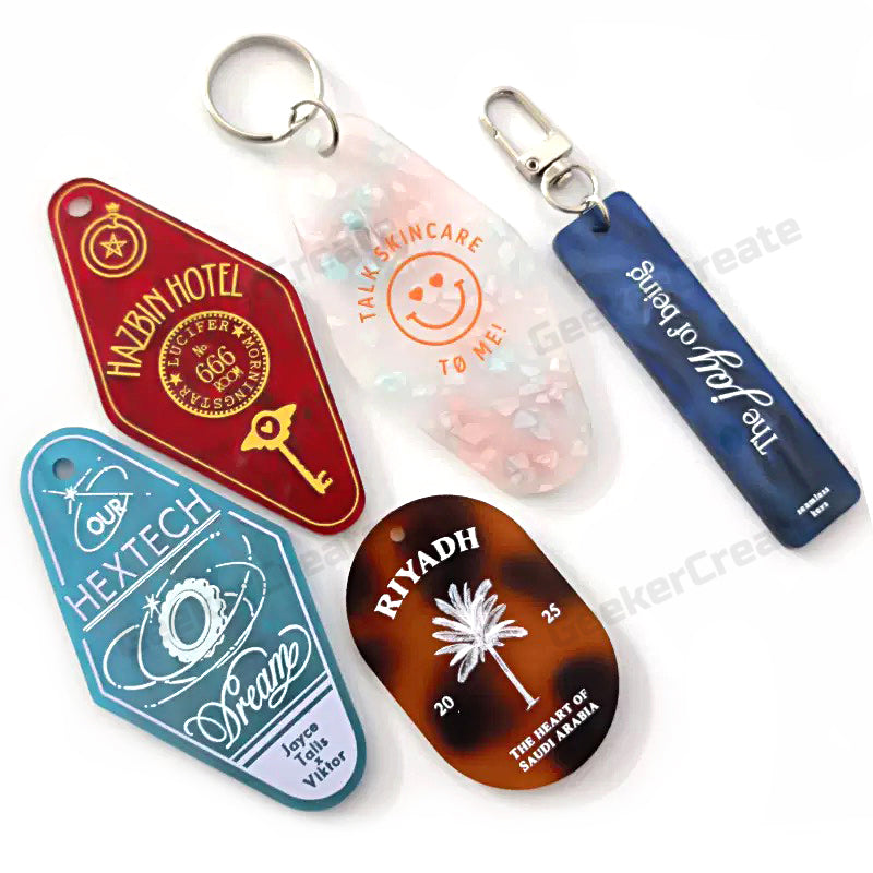Custom Vintage Acrylic Keychains Glitter Motel Keytag with Your Logo ...