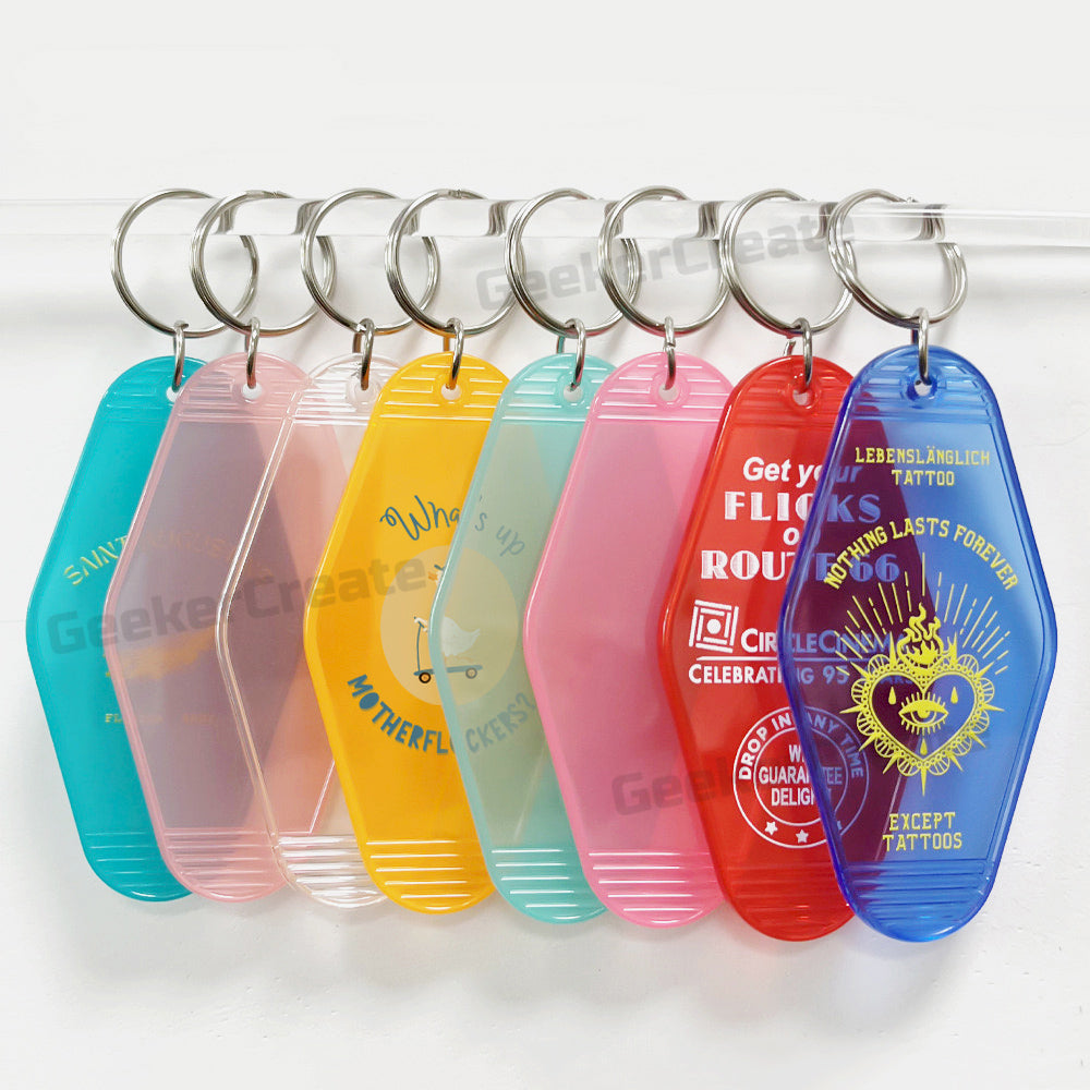 Custom UV Printed Vintage Motel Plastic Keychains Sample Pack ...