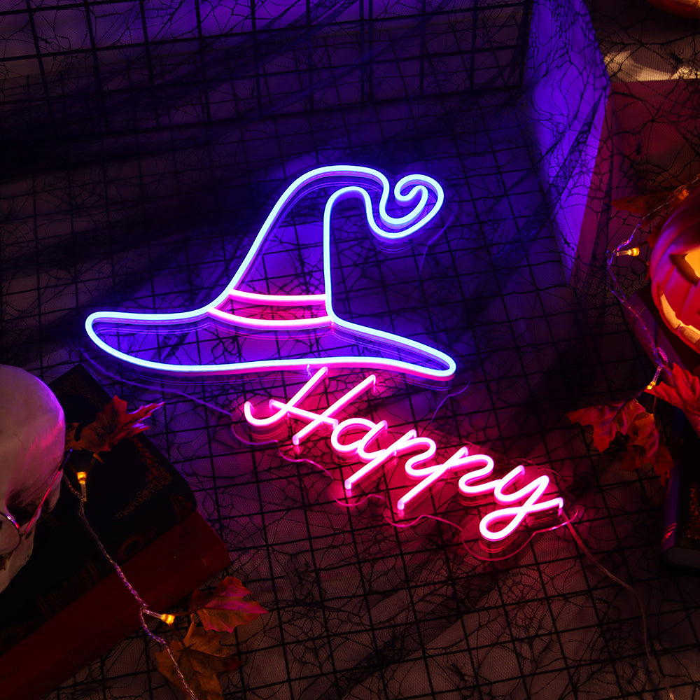 Witch Hat LED Neon Sign - Happy Halloween Neon Sign – GeekerCreate